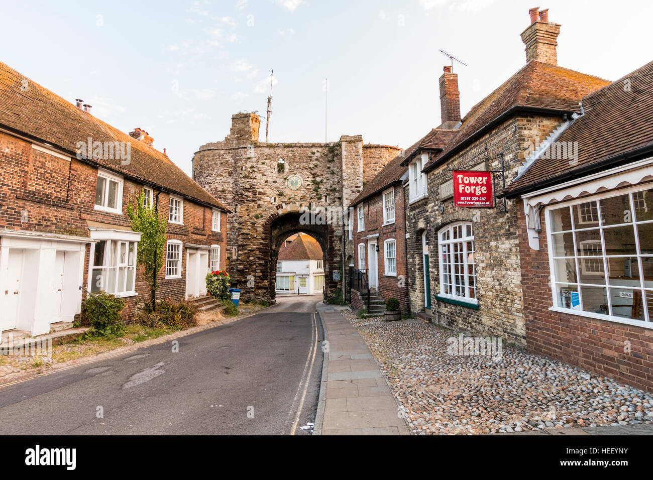 Historical old English town, Rye, Landgate Arch, 13th century gatehouse ...