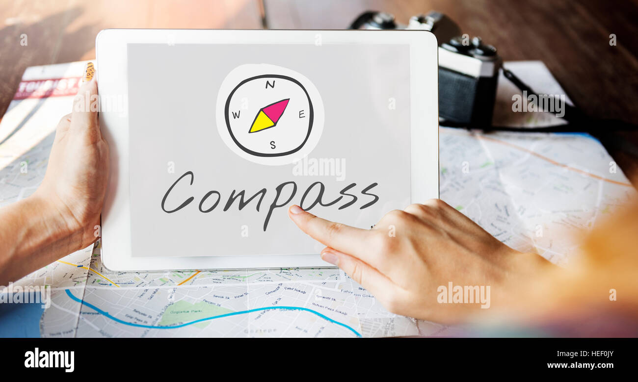 Destination Navigation Compass Graphic Concept Stock Photo - Alamy