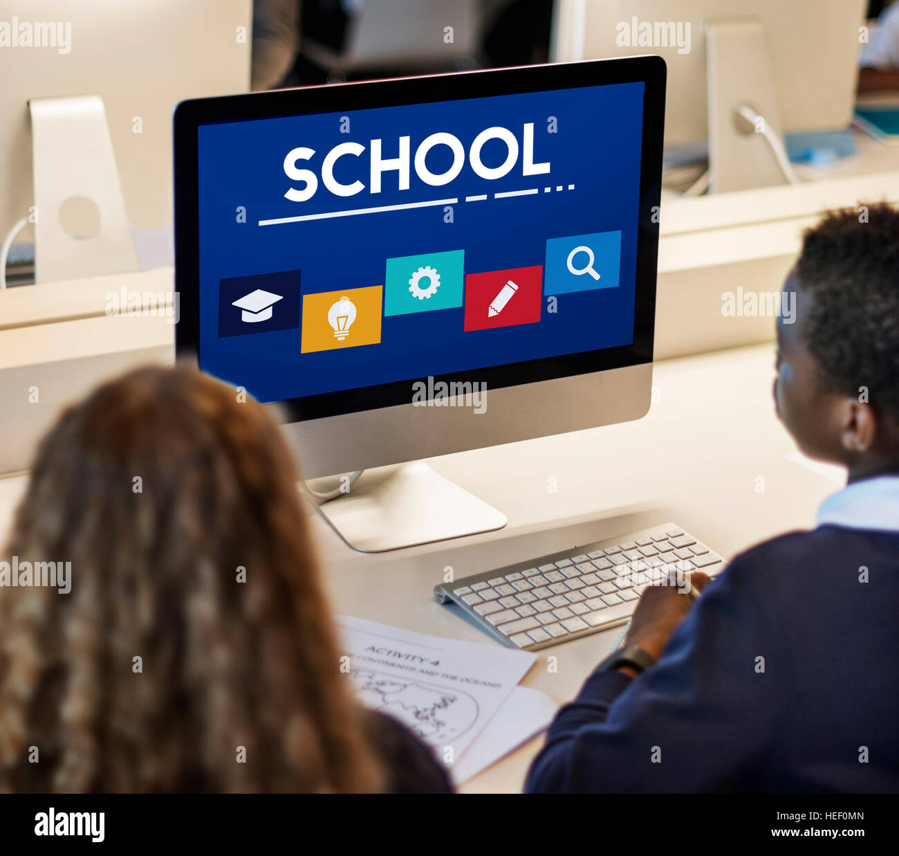 Education School Icon Boxes Concept Stock Photo - Alamy