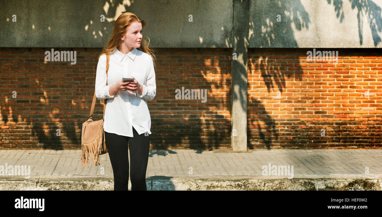 Girl Browsing Phone Connection Concept Stock Photo - Alamy