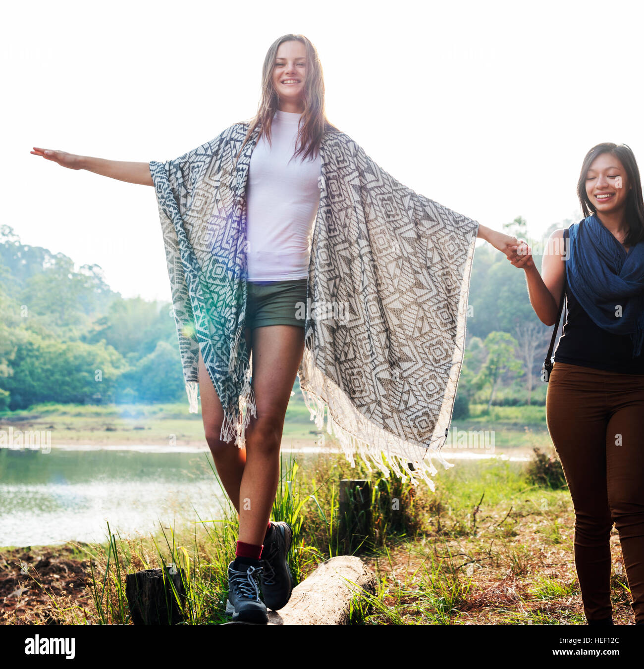 Girls Friends Exploring Outdoors Nature Concept Stock Photo - Alamy