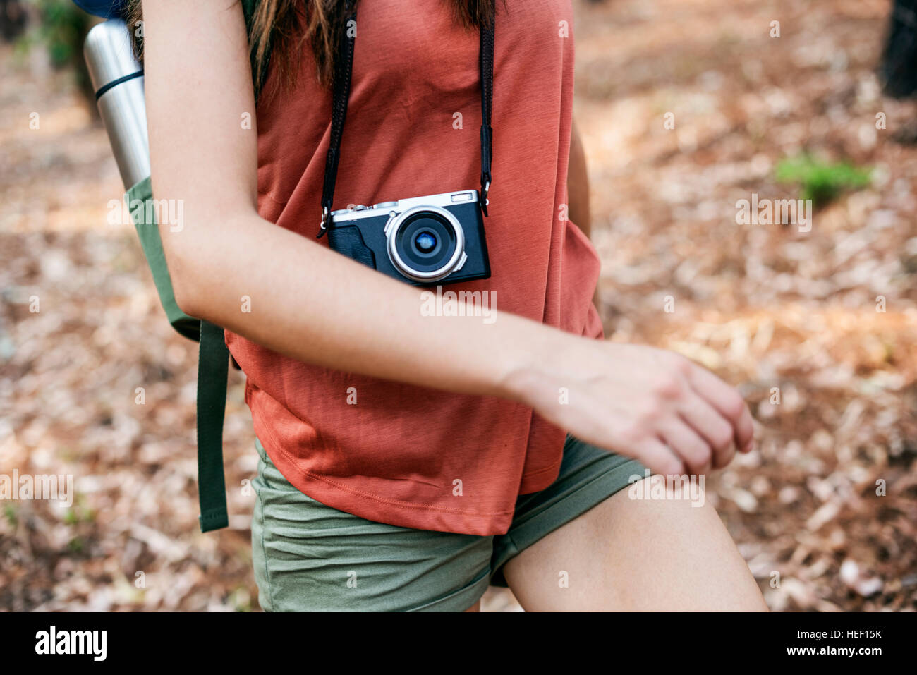 Girl Walking Exploring Outdoors Camera Concept Stock Photo - Alamy