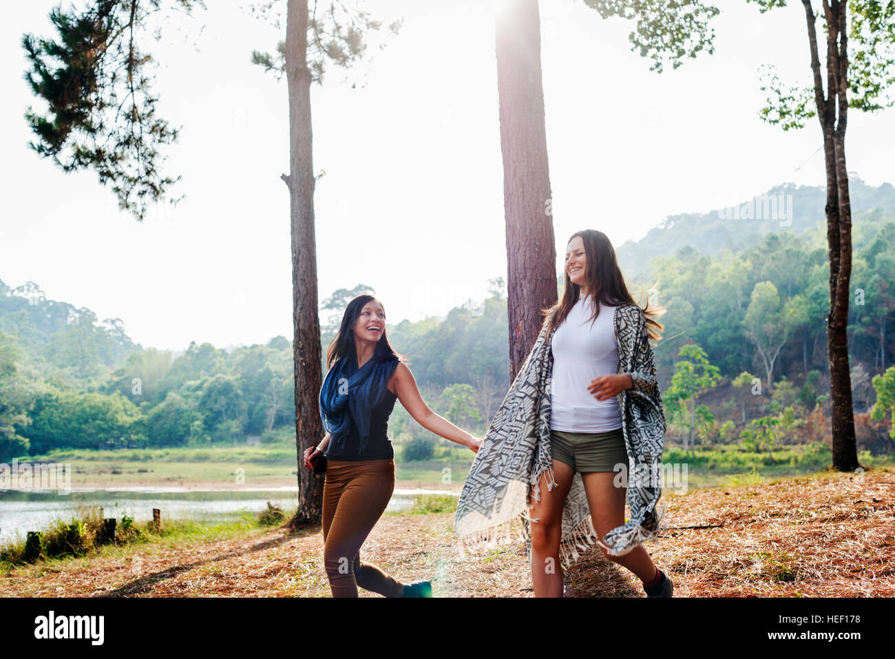 Girls Friends Exploring Outdoors Nature Concept Stock Photo - Alamy