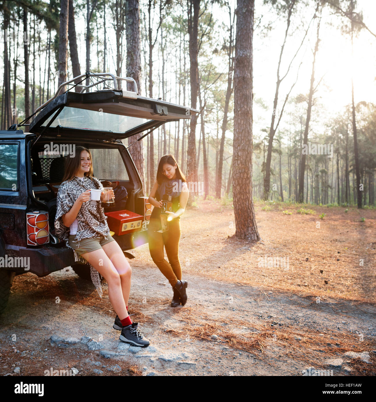 Girls Friends Exploring Outdoors Nature Concept Stock Photo - Alamy