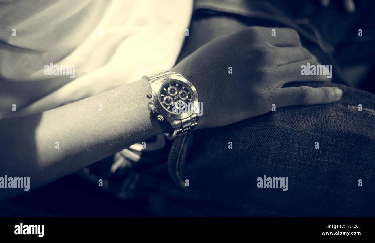 Young Man Watch Time Concept Stock Photo - Alamy