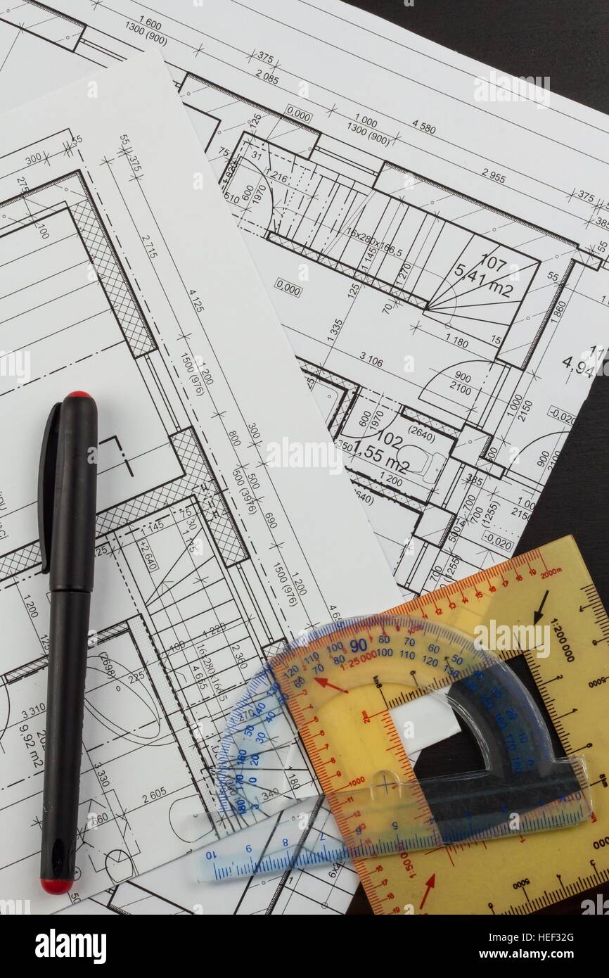 Desk project supervisor. Plans of building. Architectural project ...