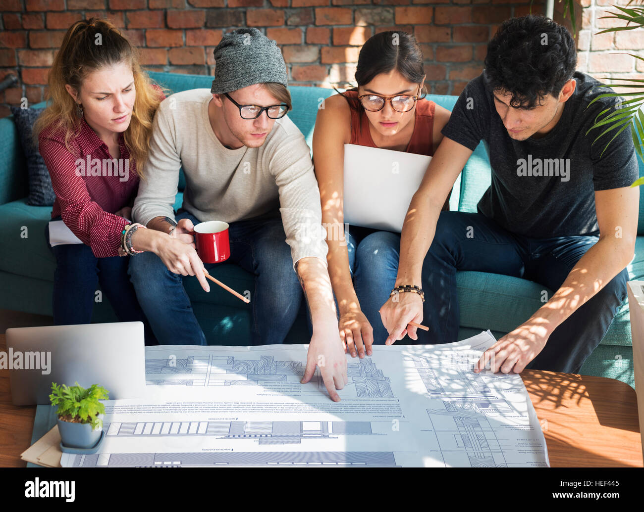 People Meeting Discussion Design Talking Blueprint Concept Stock Photo ...