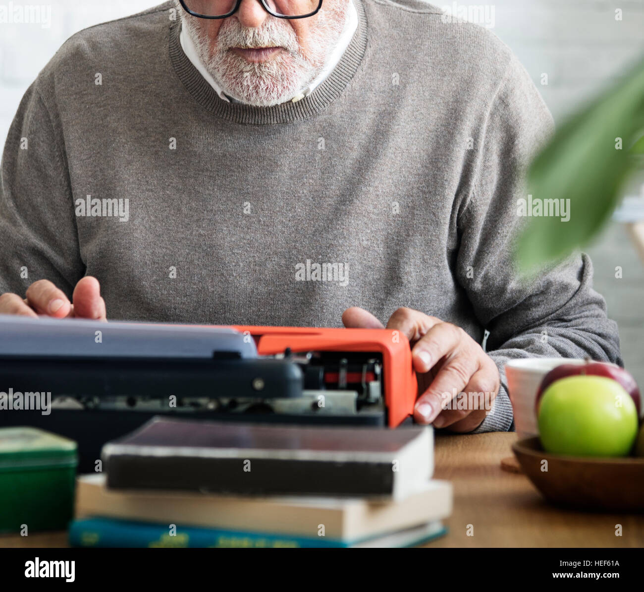 Senior Adult Typing Typerwriter Concept Stock Photo - Alamy