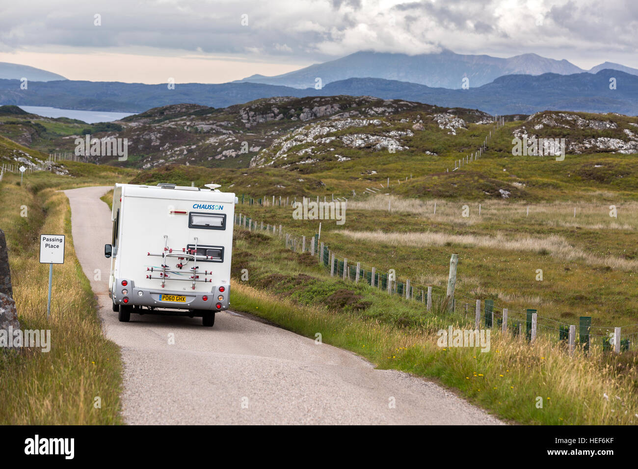 A recreational vehicle on the roads of the Scottish Highlands in ...