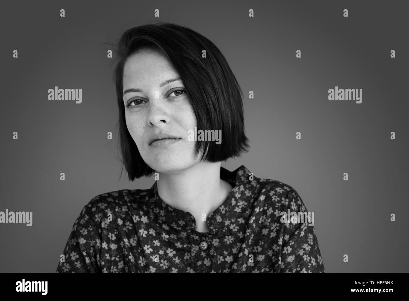 Woman Neutral Face Expression Daydreaming Concept Stock Photo - Alamy