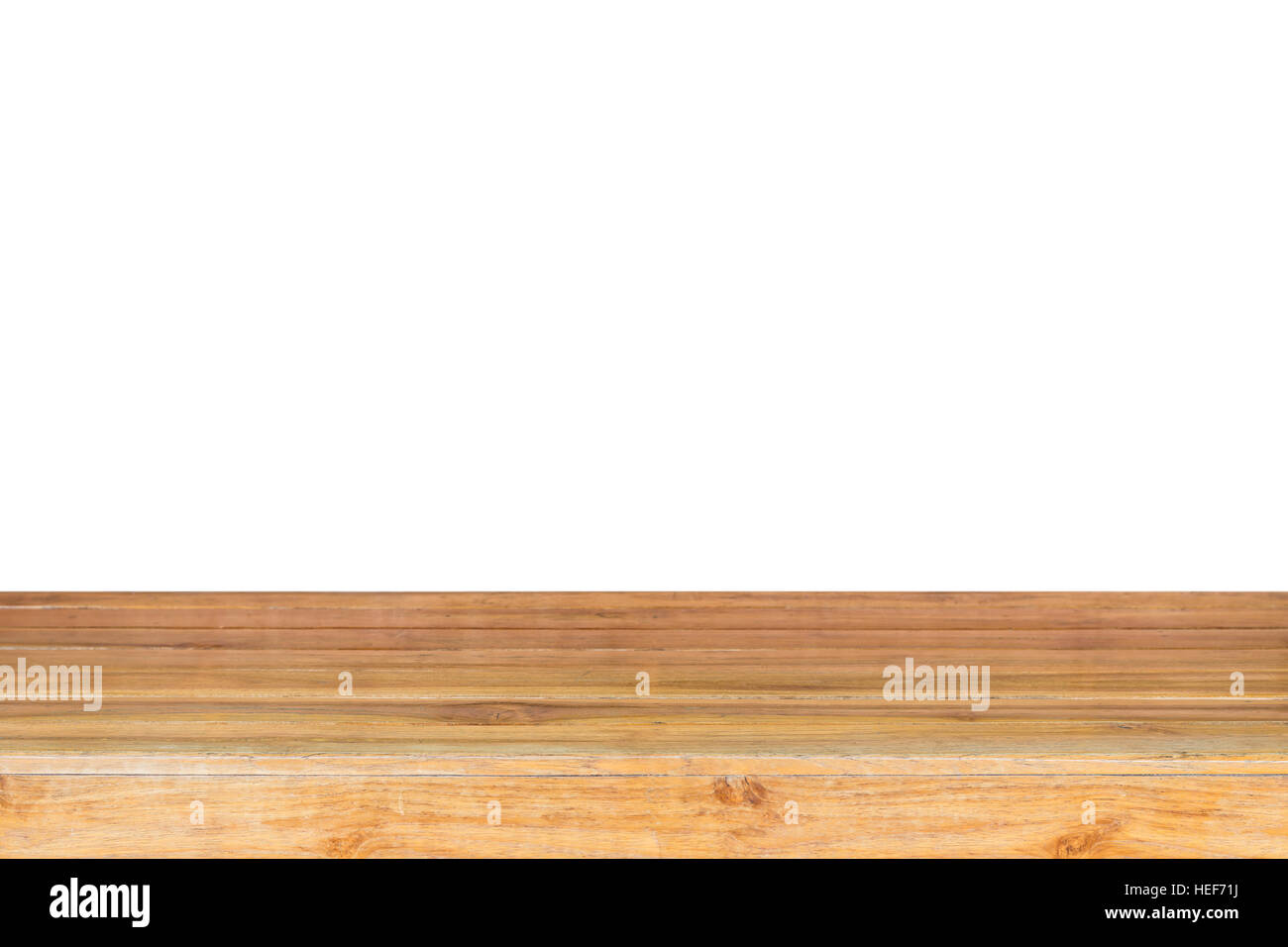 Empty top of wooden table or counter isolated on white background. For ...