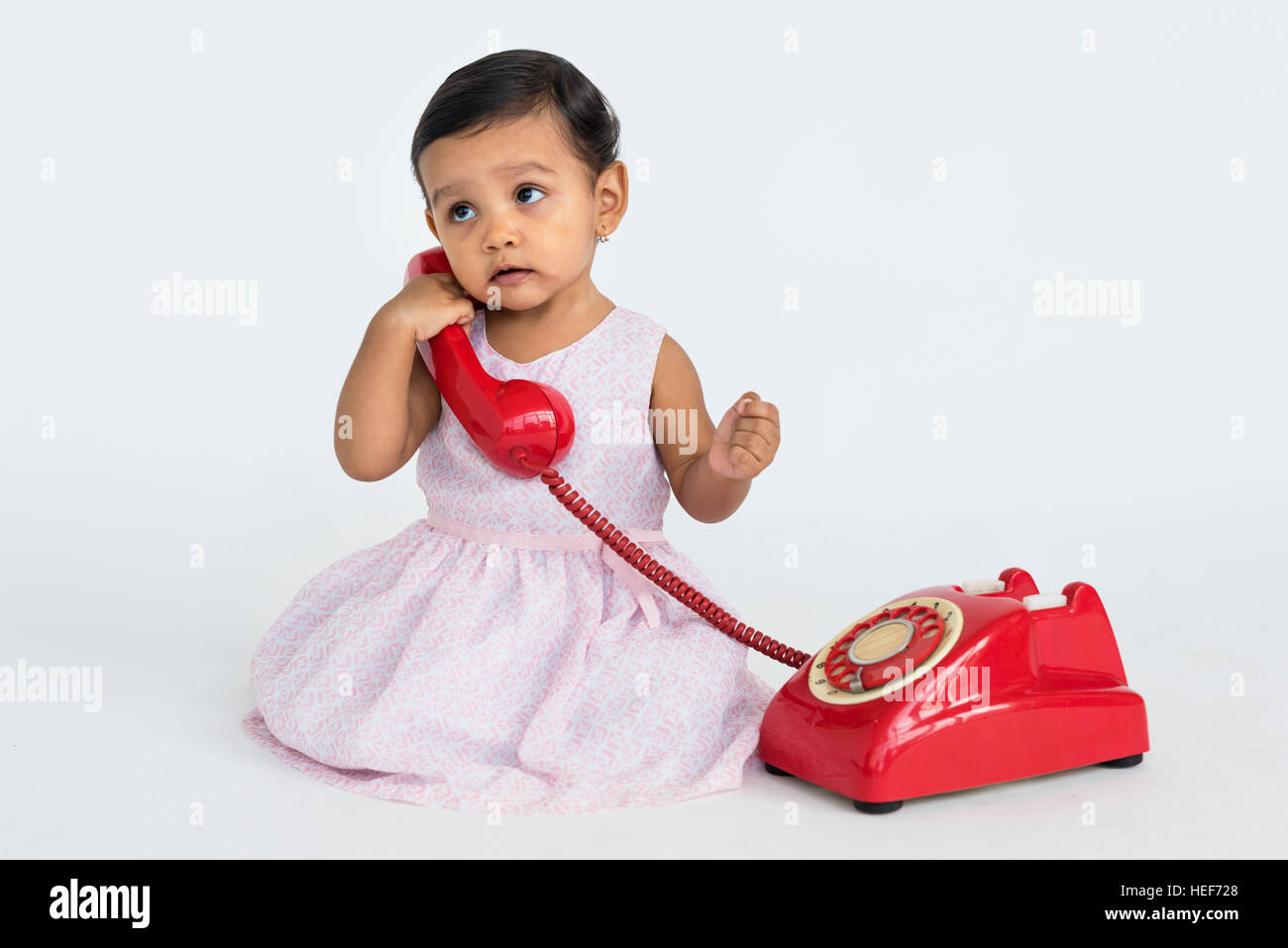 Little Girl Telephone Talking Communication Portrait Concept Stock ...