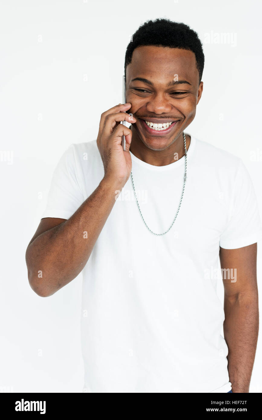 African Descent Talking Telecommunication Concept Stock Photo - Alamy