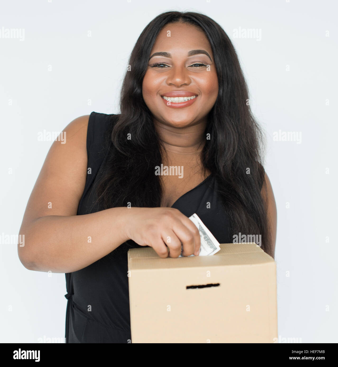 African Woman GIving Sharing Donation Box Charity Concept Stock Photo ...