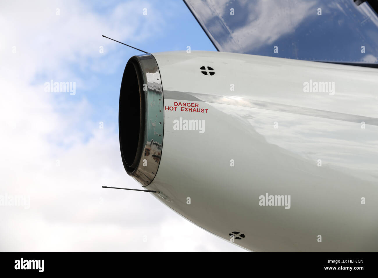 Exhaust Outlet of a White Jet Airplane Stock Photo - Alamy