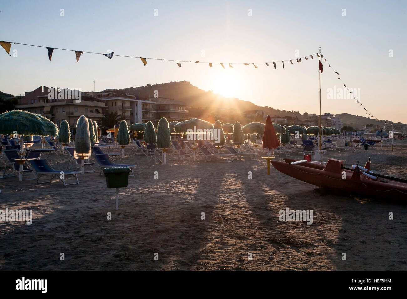 Sunset at the Silvi marina beach, Italy Stock Photo - Alamy