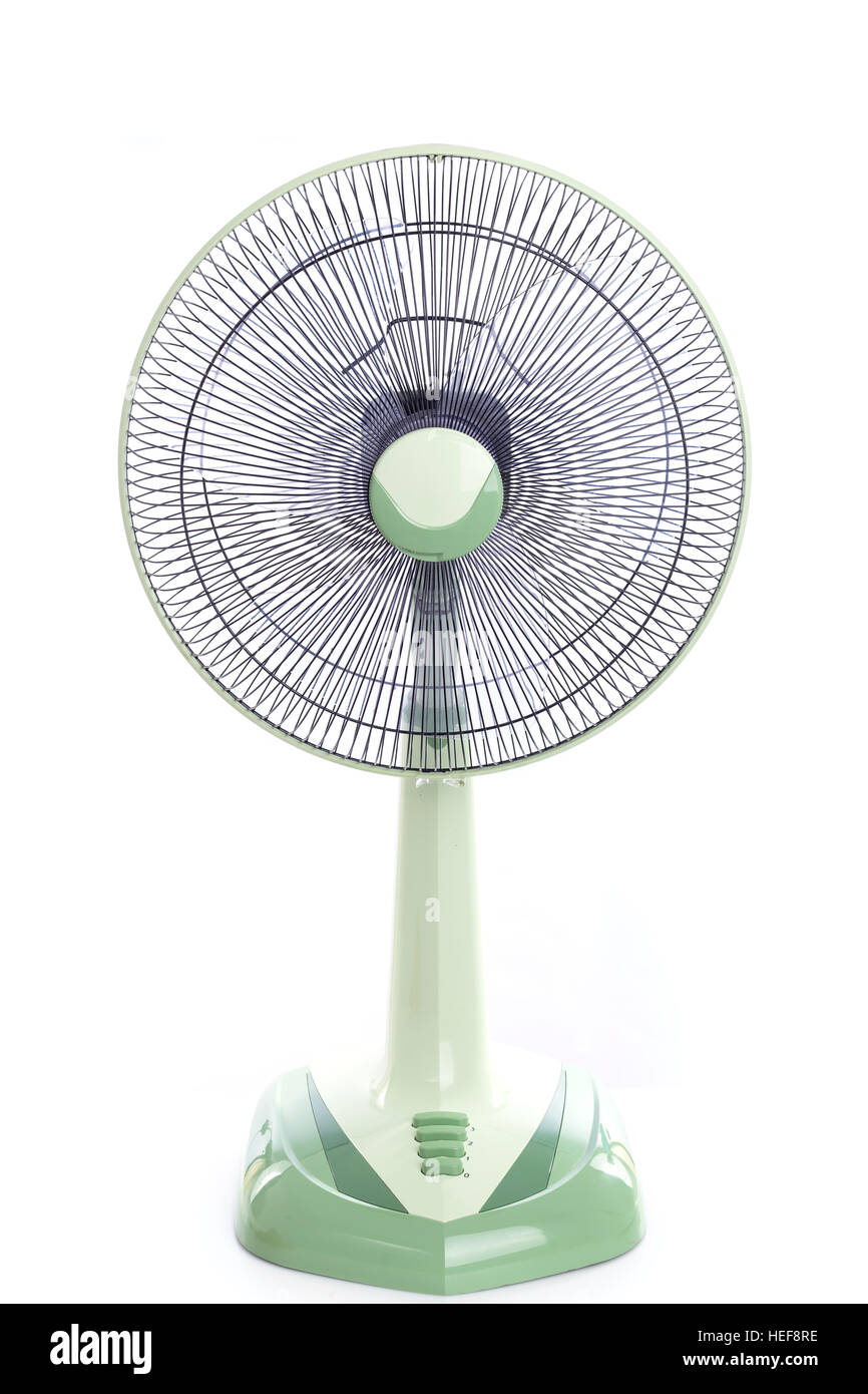 Big green electric fan isolated on white background Stock Photo - Alamy