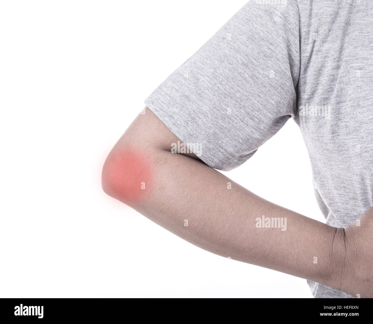 Close up woman's hand holding her elbow isolated on white background ...