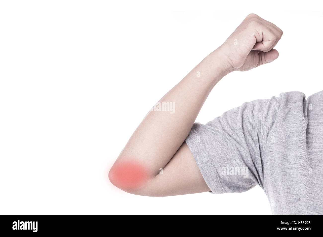 Close up woman's hand holding her elbow isolated on white background ...