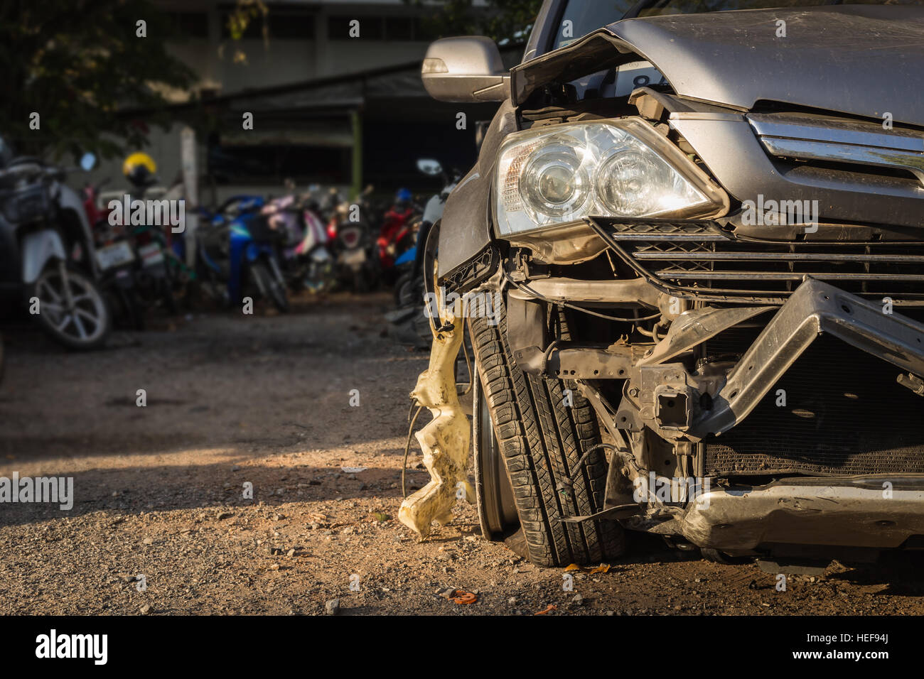 Close up body of car get damaged by accident Stock Photo - Alamy