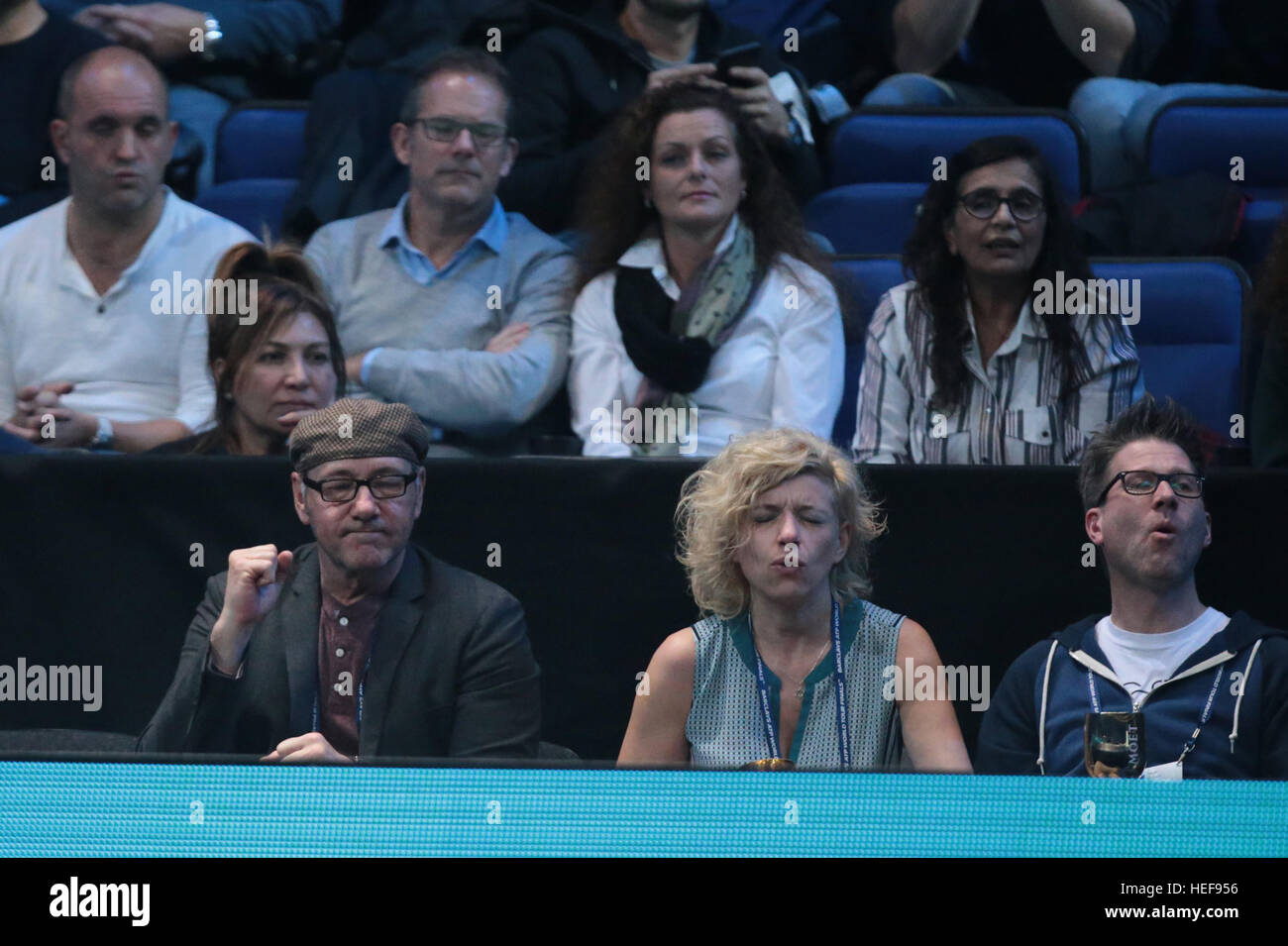 Kevin Spacey watches the action during the men's singles semi final ...