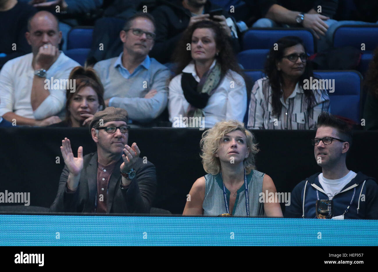 Kevin Spacey watches the action during the men's singles semi final ...