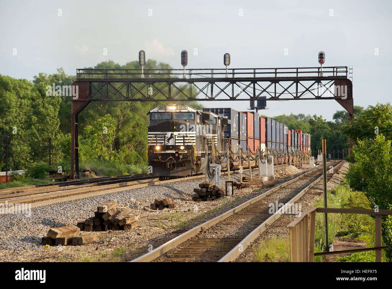 Norfolk Southern powered double-stack container train at Joliet, Illinois, USA Stock Photo - Alamy