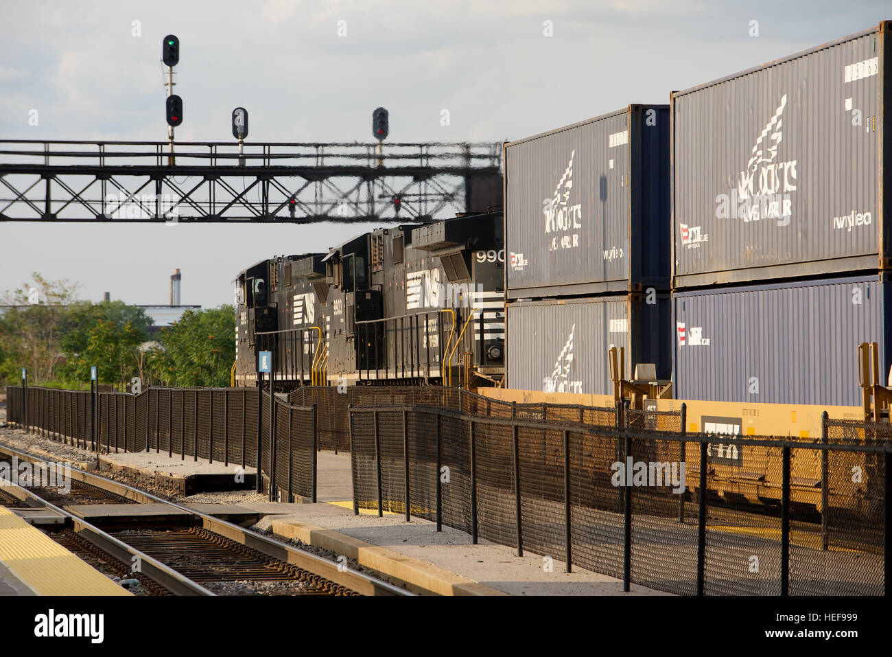 Norfolk Southern powered double-stack container train at Joliet, Illinois, USA Stock Photo - Alamy