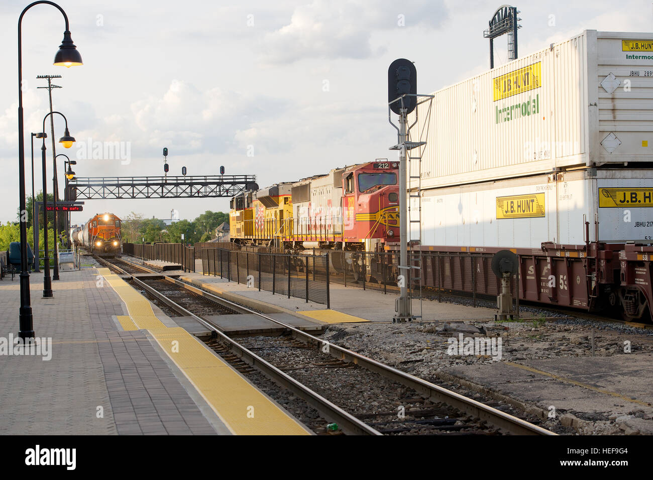 Union Pacific - Sante Fe double stack container train at Joliet, Illinois, USA Stock Photo - Alamy