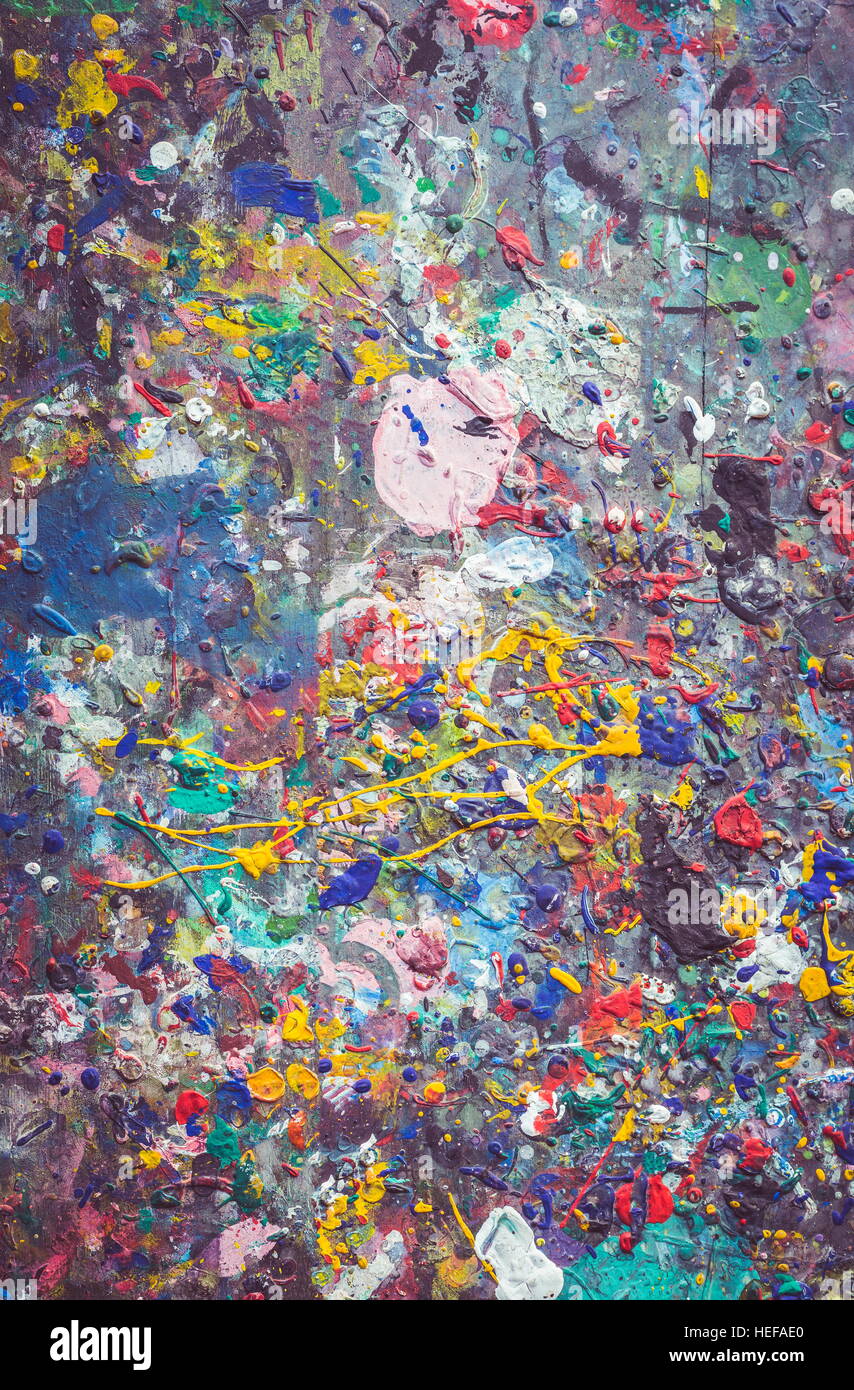 Abstract wooden table with colorful paint spot on the surface Stock ...