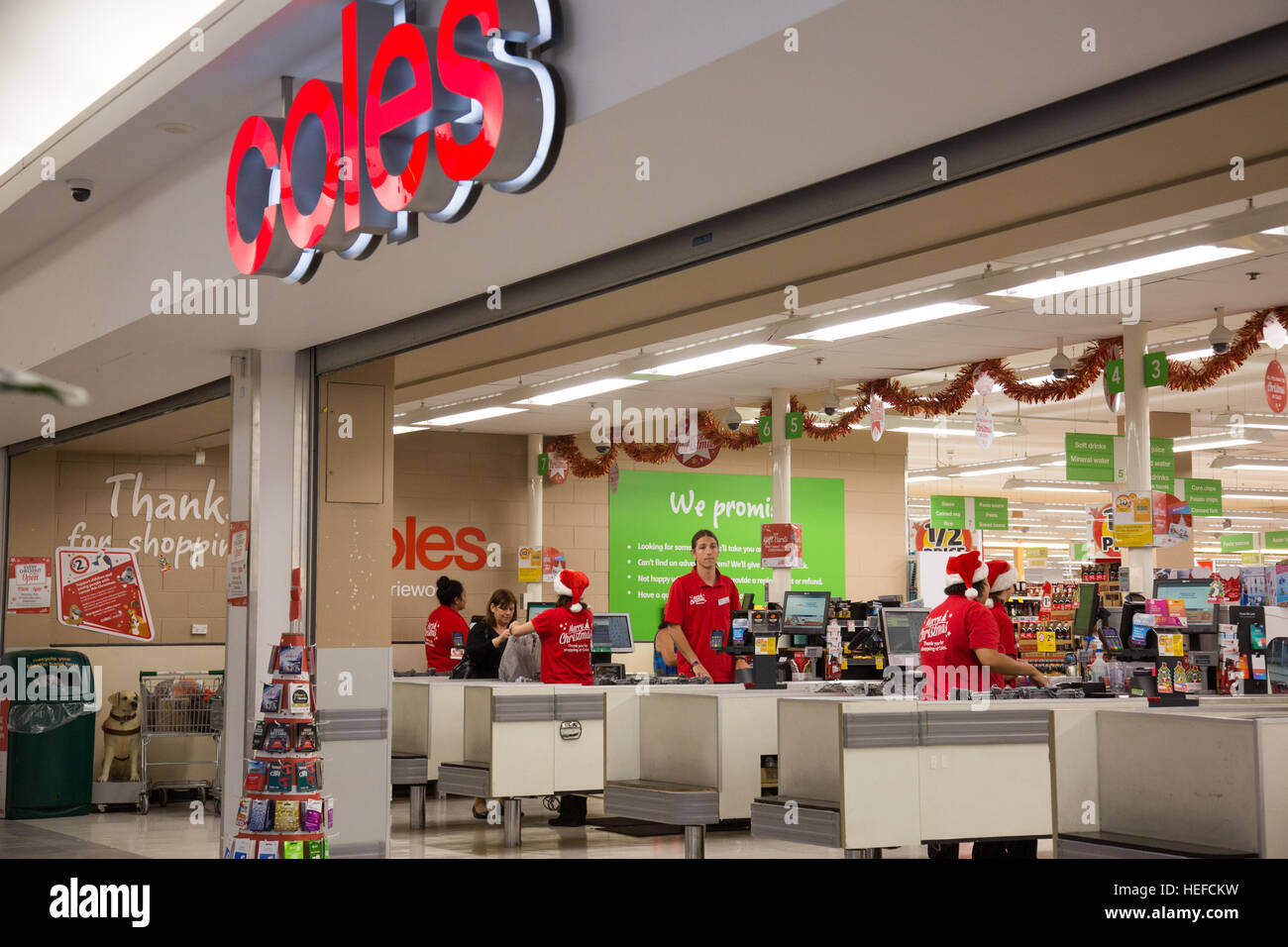 Coles supermarket store in Sydney,Australia with staff on the checkout ...