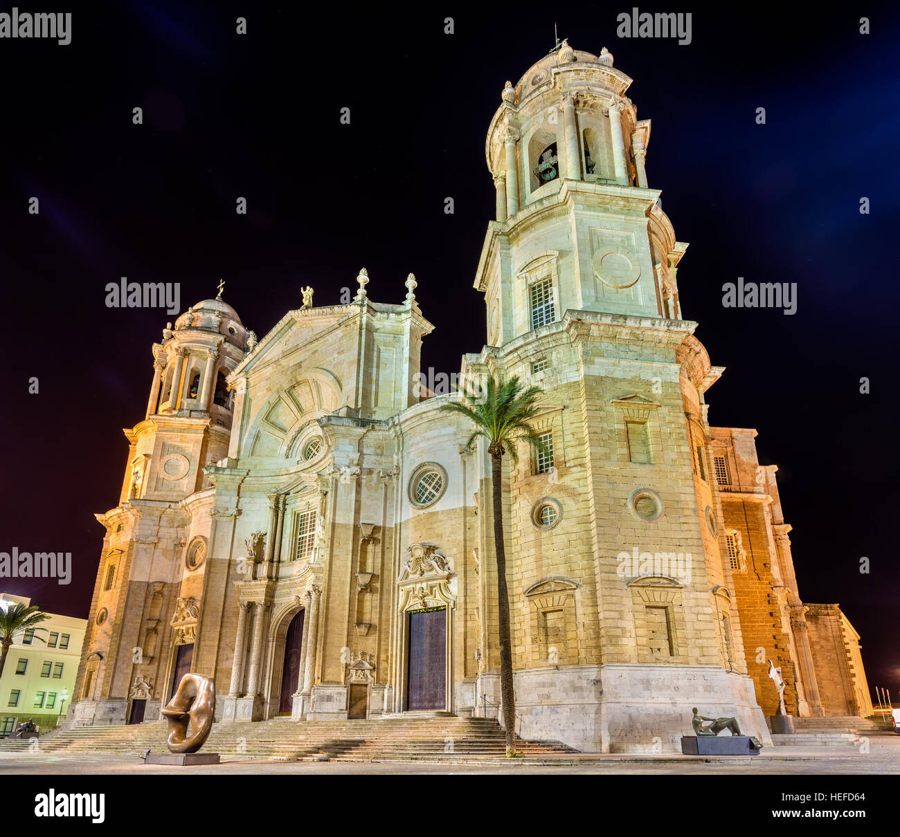 Night view of Cadiz Cathedral - Spain, Andalusia Stock Photo - Alamy