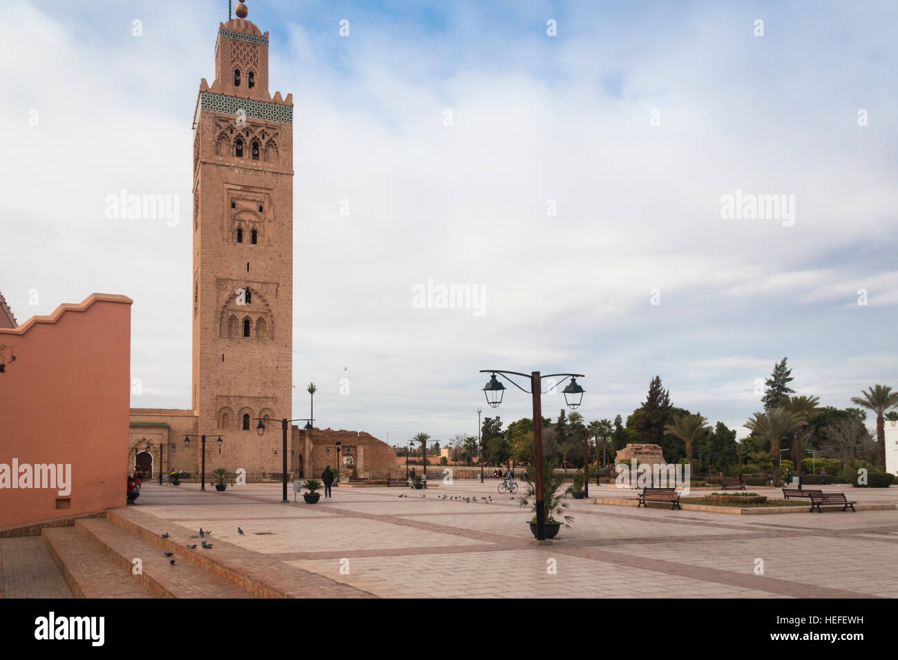 The famous Koutoubia Mosque in Marrakesh in Morocco can be seen from ...