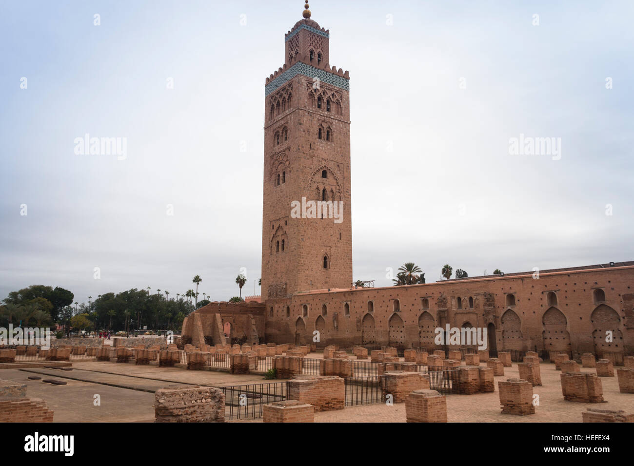 The famous Koutoubia Mosque in Marrakesh in Morocco can be seen from ...