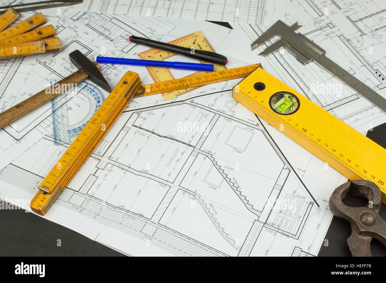 Desk project supervisor. Plans of building. Architectural project ...