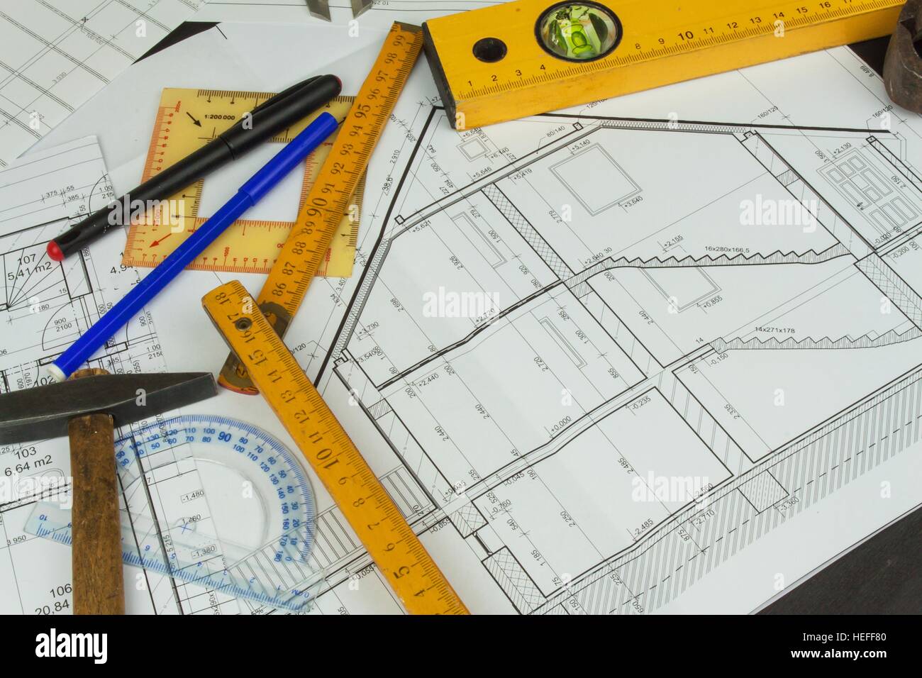 Desk project supervisor. Plans of building. Architectural project ...