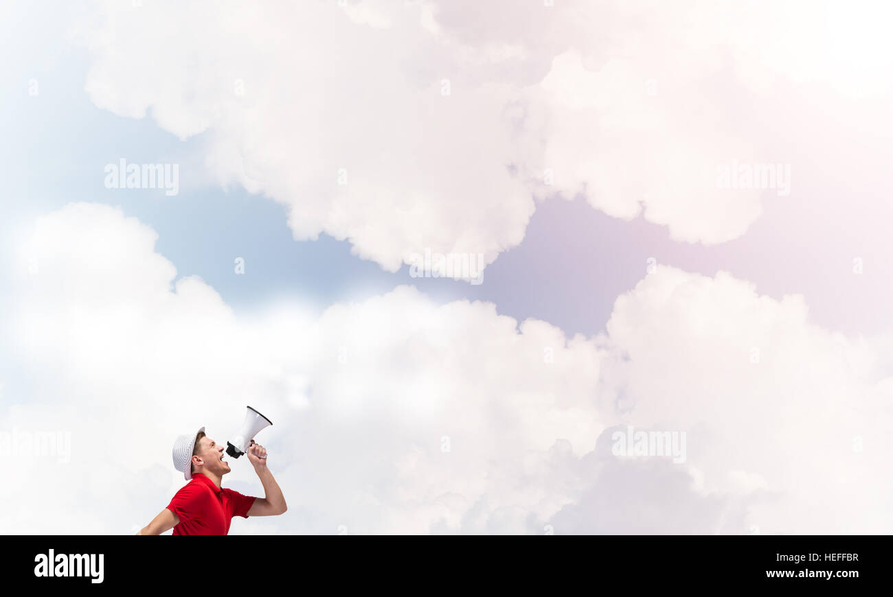 Guy making announcement Stock Photo - Alamy