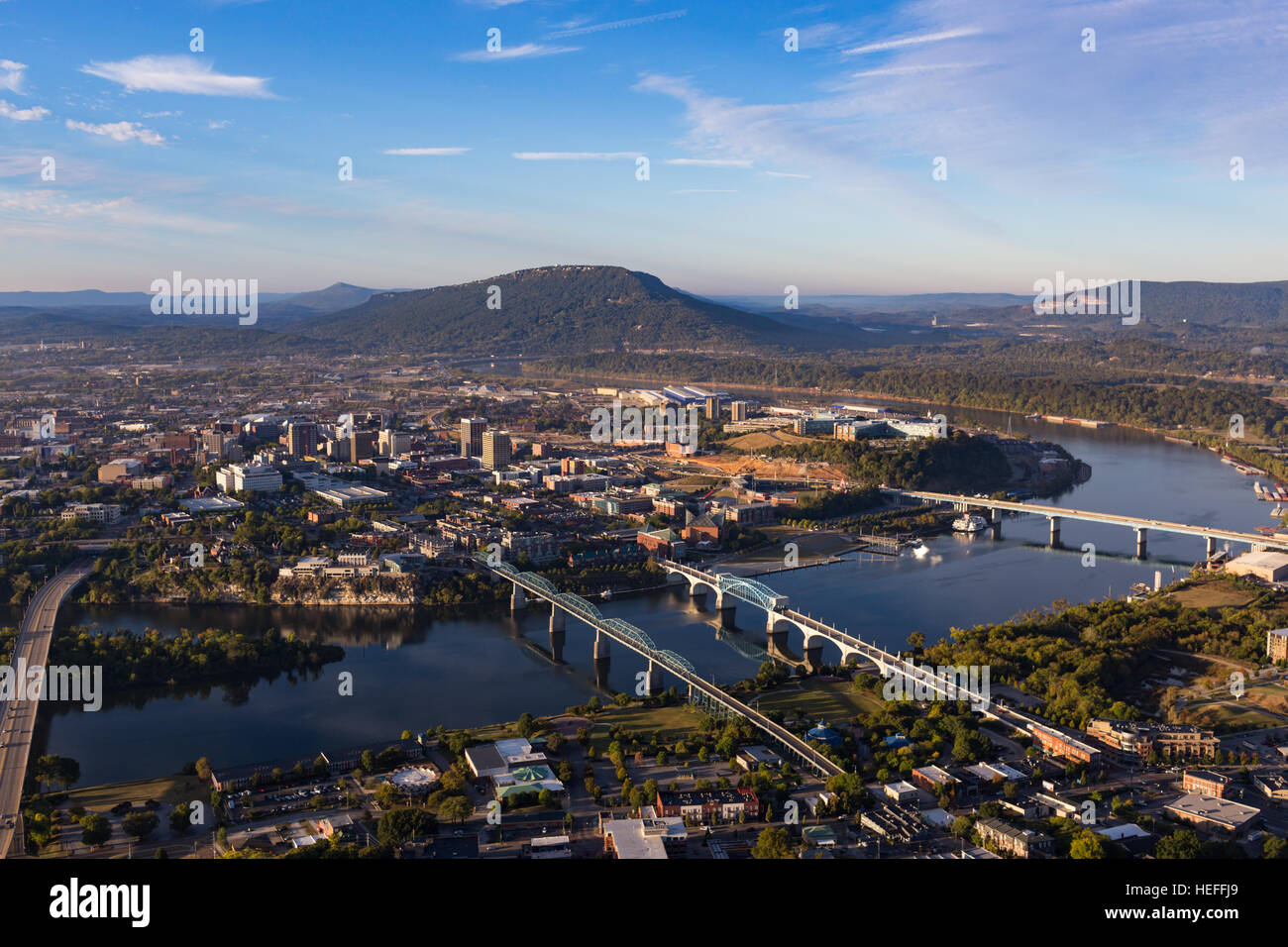 Aerial view of Lookout Mountain and the Tennessee River in Chattanooga ...