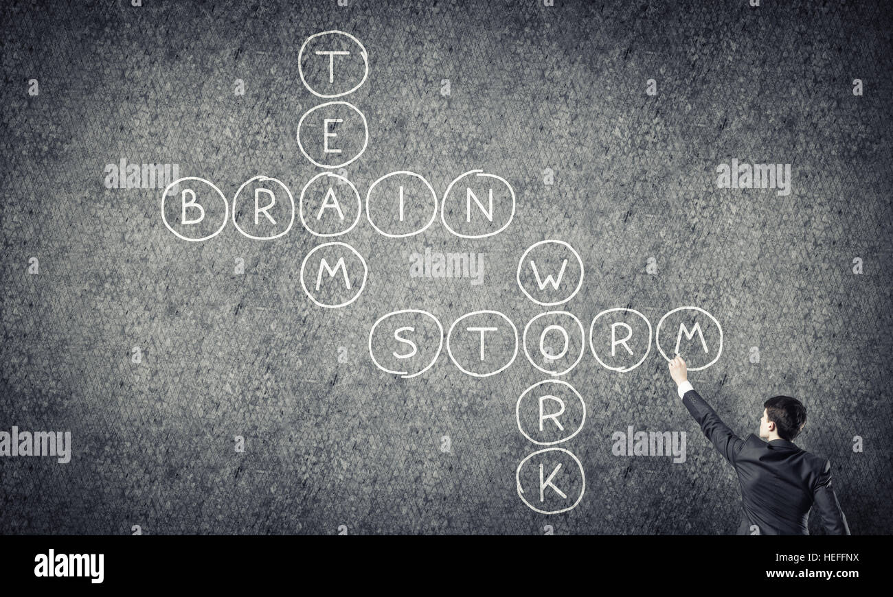 Seminar trainer draw on chalkboard Stock Photo - Alamy