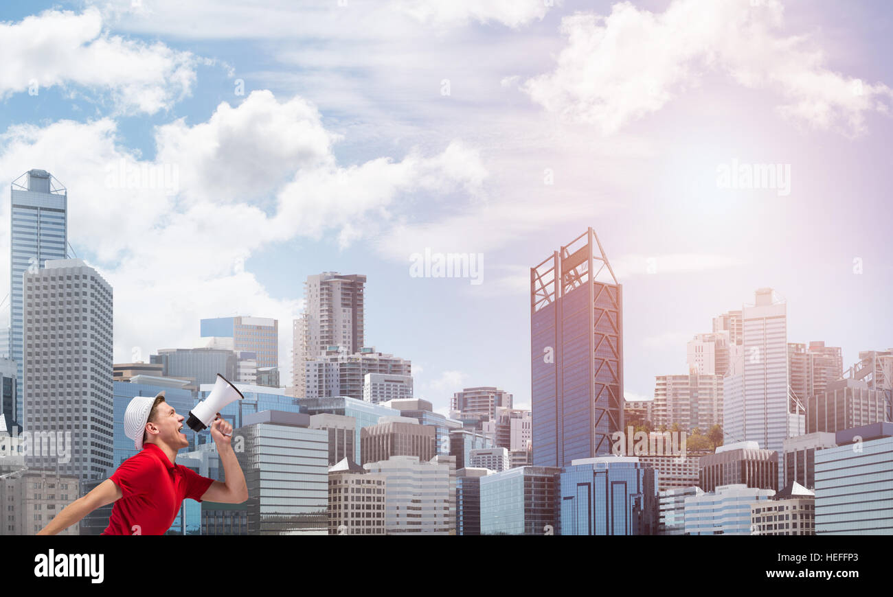 Guy making announcement Stock Photo - Alamy