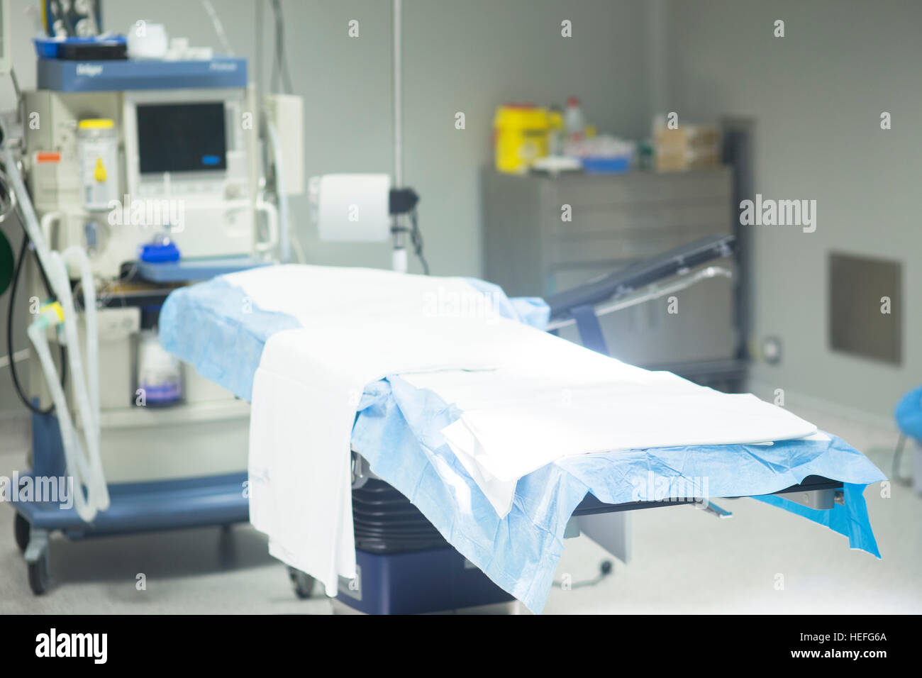 Hospital surgery bed in operating theater emergency room prepared for ...