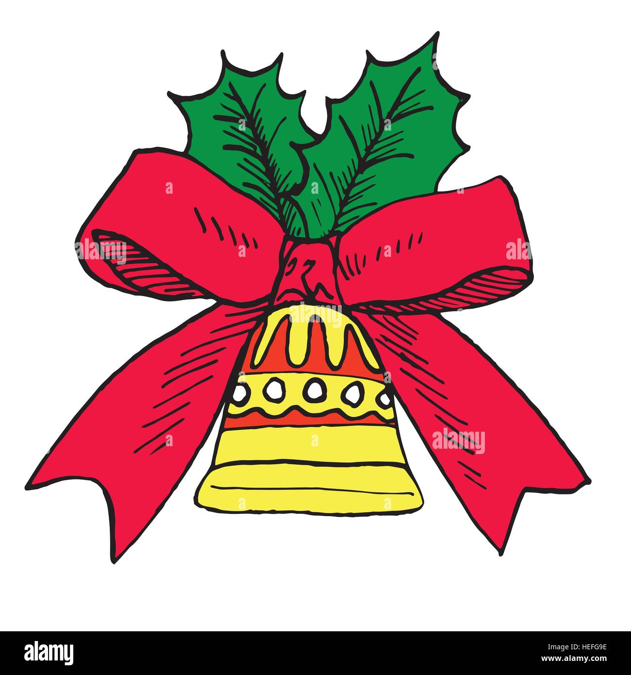 Christmas bell, hand drawn doodle, sketch in pop art style, vector ...