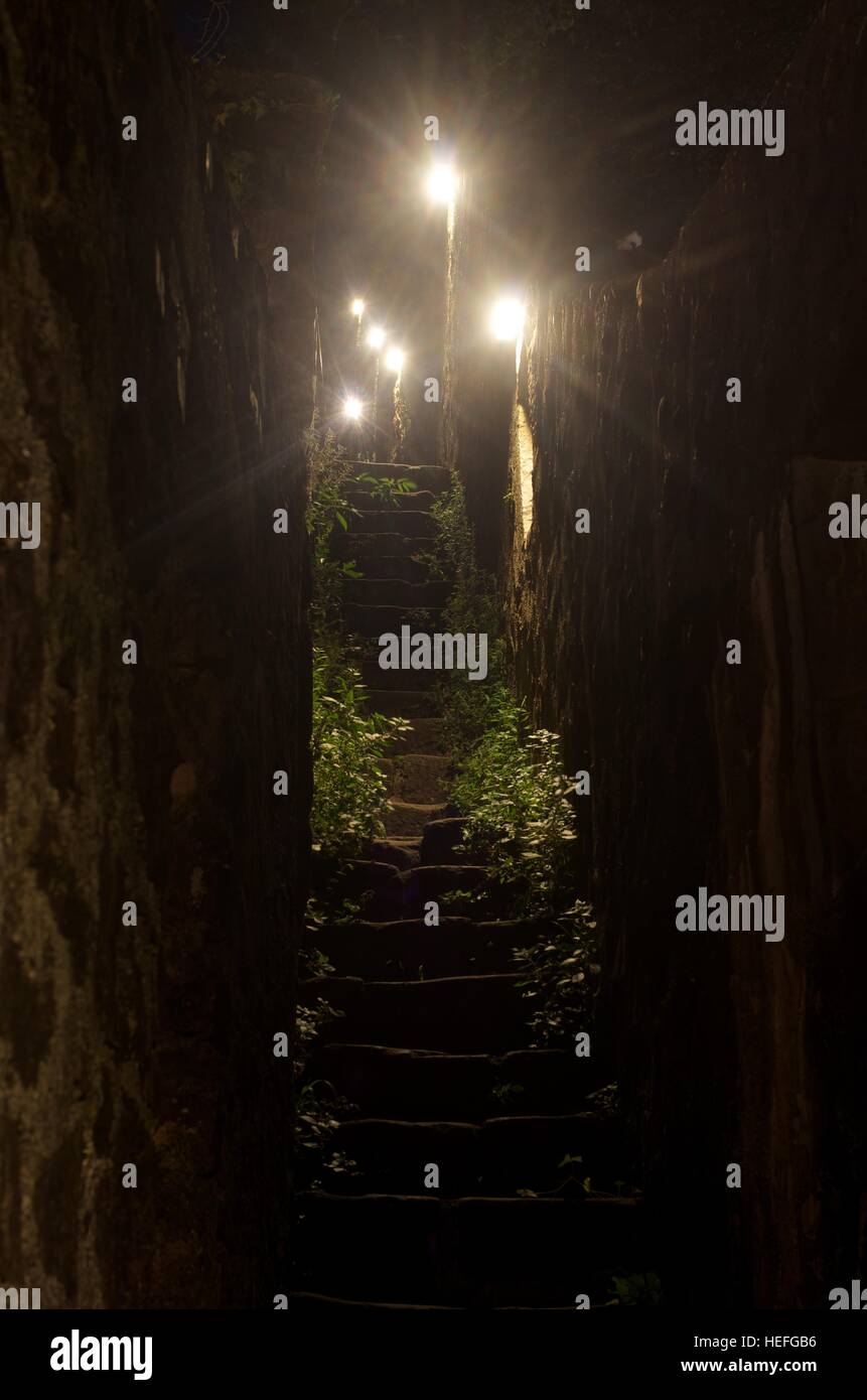 Spooky stone steps at night Stock Photo - Alamy