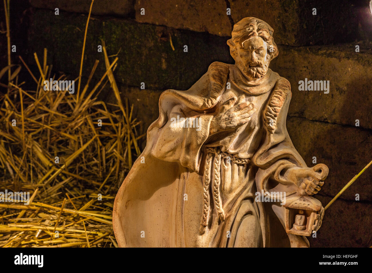 Statue of Saint Joseph in Christmas Nativity Scene Stock Photo - Alamy