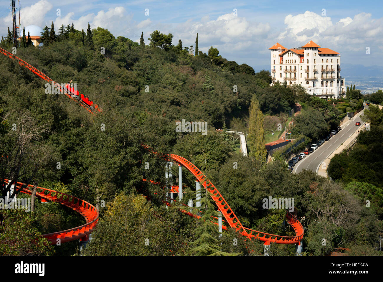 Roller coaster in The Tibidabo theme park, Barcelona, Spain. Tibidabo ...