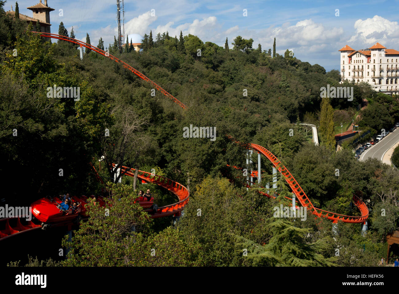 Roller coaster in The Tibidabo theme park, Barcelona, Spain. Tibidabo ...