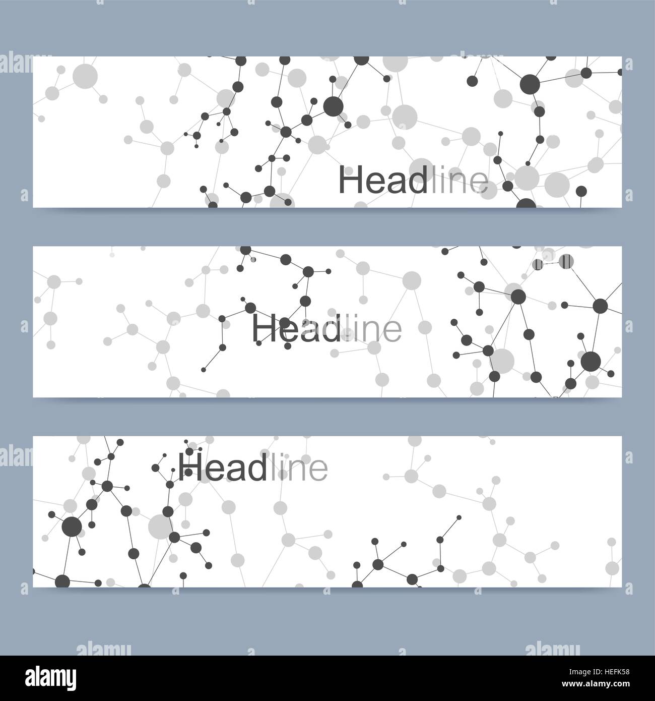 Scientific set of modern vector banners. DNA molecule structure with ...