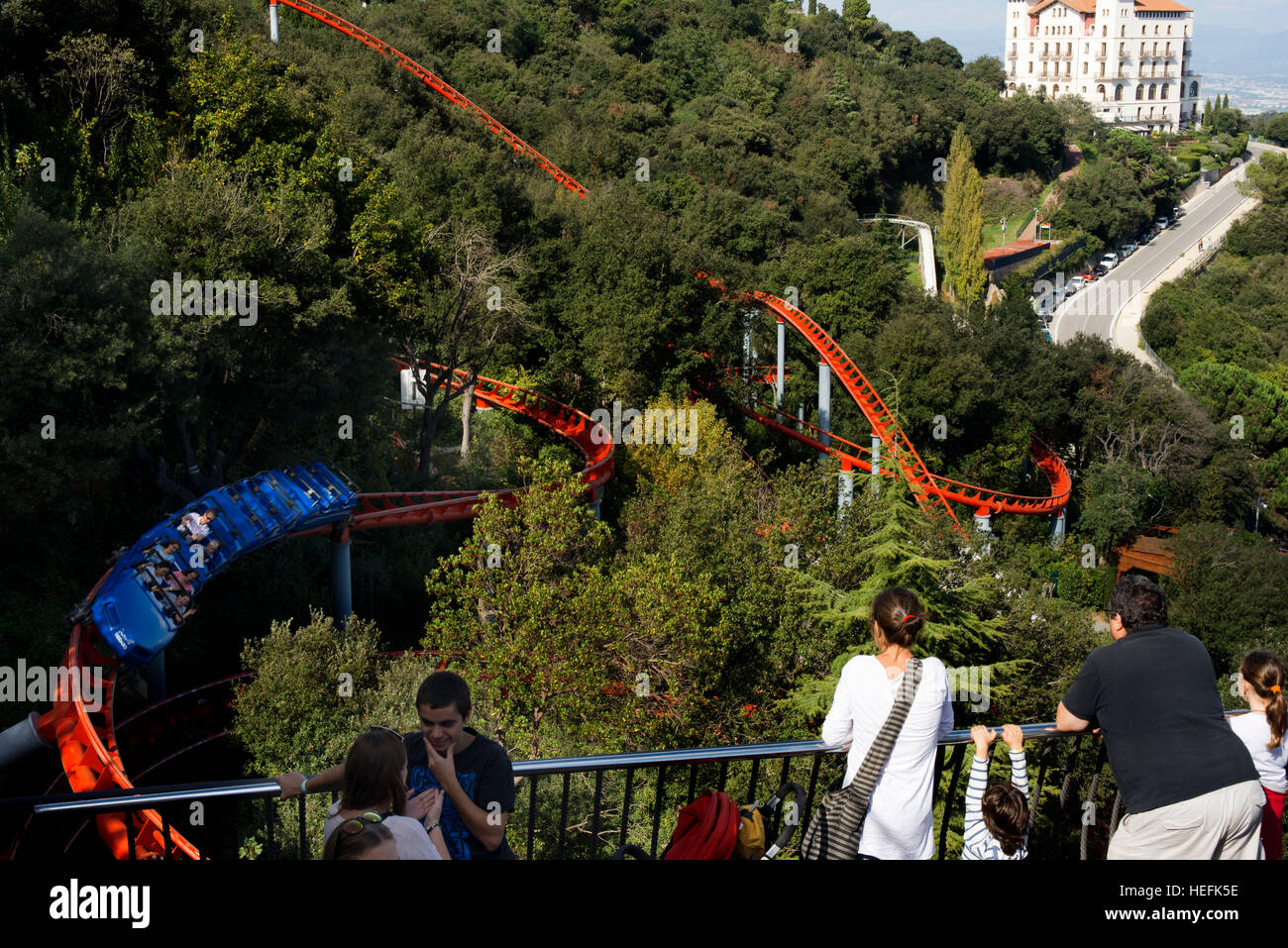 Roller coaster in The Tibidabo theme park, Barcelona, Spain. Tibidabo ...