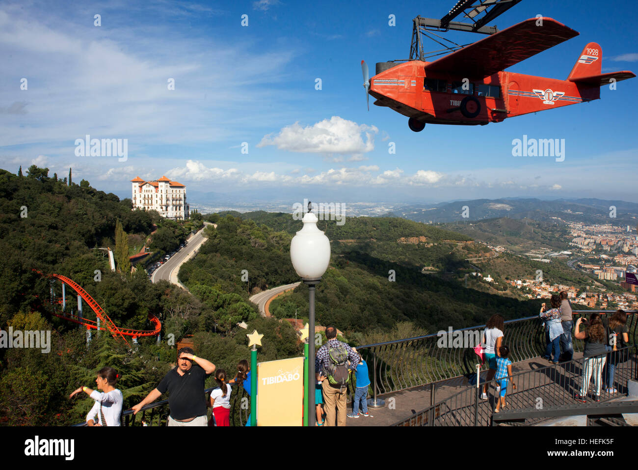 Airplane carousel in Tibidabo Amusement Park, Tibidabo, Barcelona ...