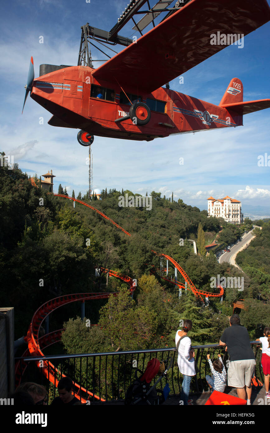 Airplane carousel in Tibidabo Amusement Park, Tibidabo, Barcelona ...